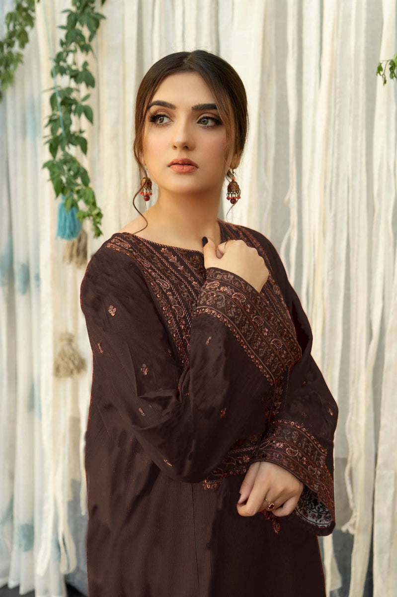 BR-845B-3 Piece - Unstitched Fully Embroidered Dhanak Fabric – DhanakStore